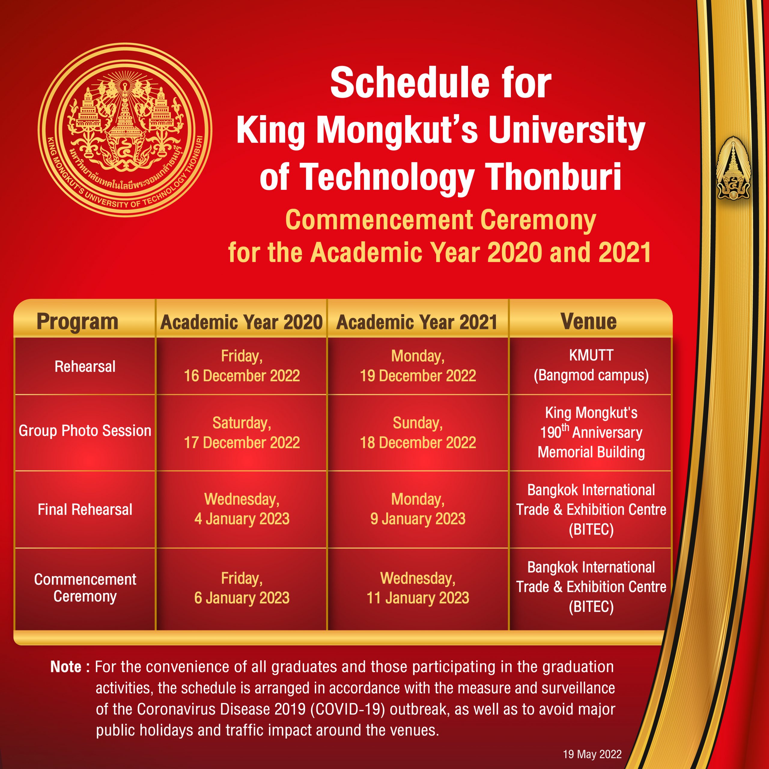 KMUTT Commencement Ceremony Schedule for the Academic Year 2020 and 2021 - KMUTT